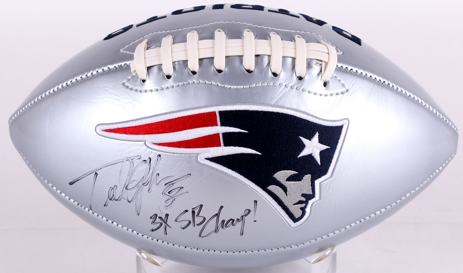 Ted Johnson Signed Patriots Logo Football Inscribed "3X SB Champ!" (MAB ...