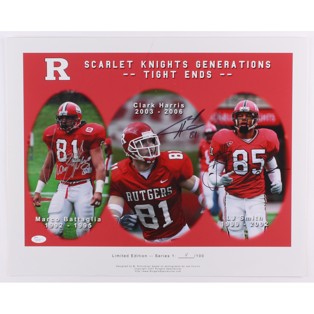 Marco Battaglia, Clark Harris & L.J. Smith Signed Rutgers University LE ...