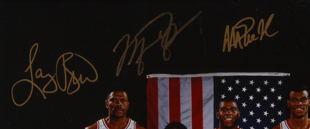 Magic Johnson, Larry Bird & Michael Jordan Signed 22.5x26.5 Custom Framed Photo Display (UDA COA ...