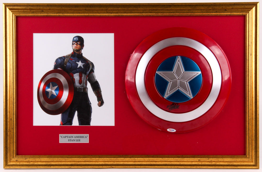 Stan Lee Signed "Captain America" 19x29 Custom Framed Shield & Photo ...