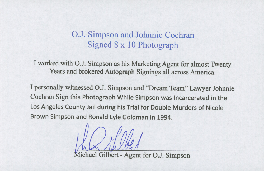 O. J. Simpson & Johnnie Cochran Signed "Courtroom" 8x10 Photo (PSA COA ...
