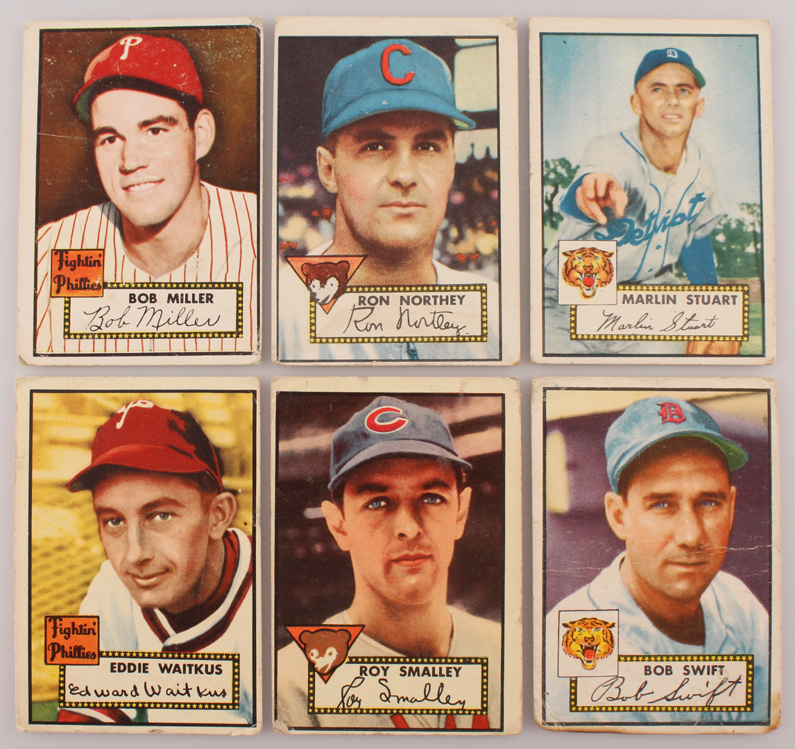 Lot of (6) 1952 Topps Baseball Cards with #158 Eddie Waitkus, #173 Roy ...