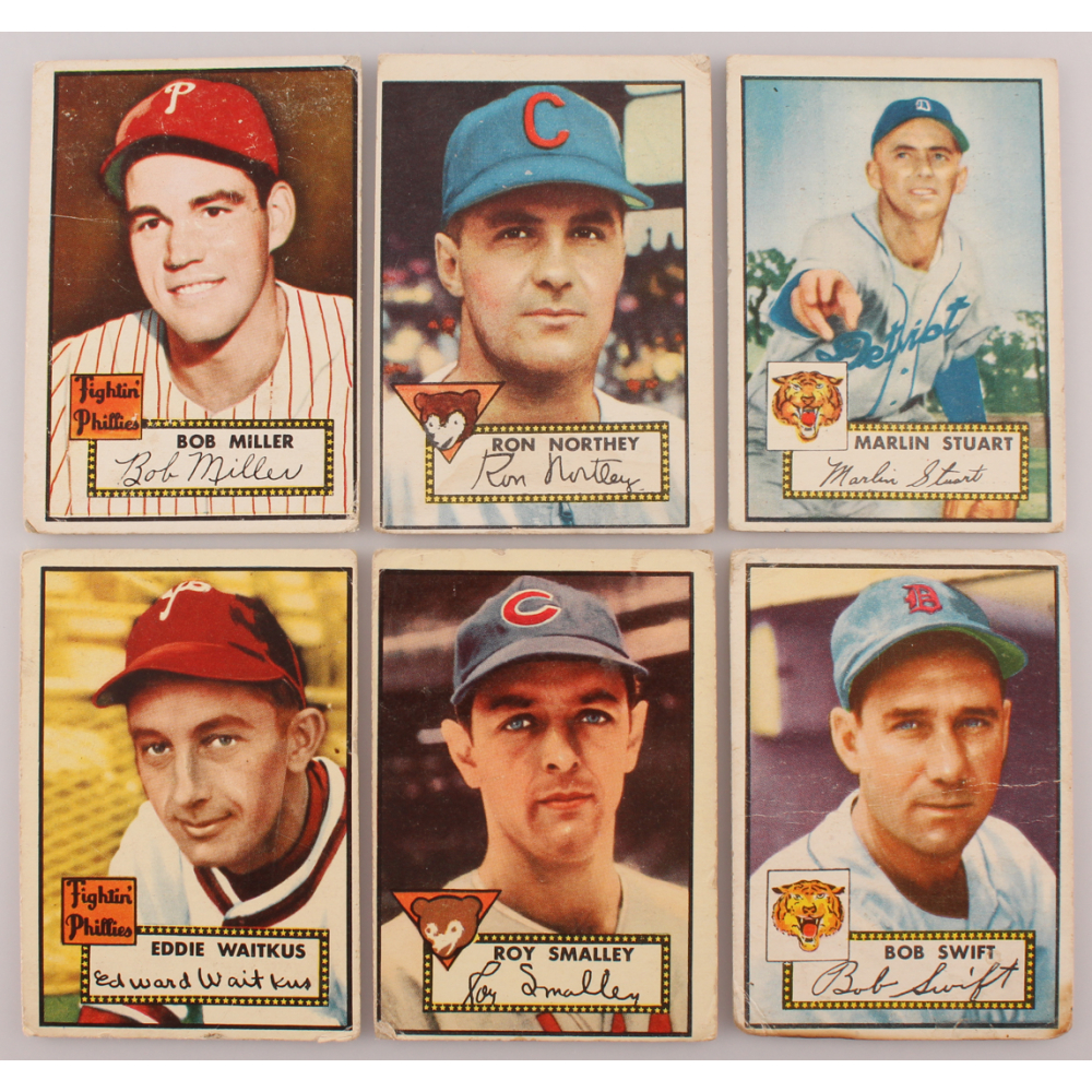 Lot of (6) 1952 Topps Baseball Cards with #158 Eddie Waitkus, #173 Roy ...