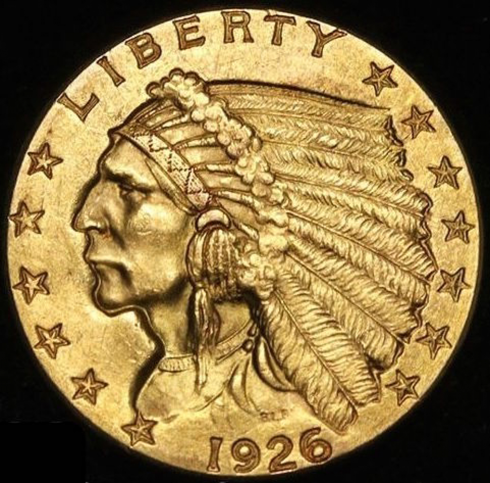 1926 $2.50 Indian Head Quarter Eagle Gold Coin | Pristine Auction