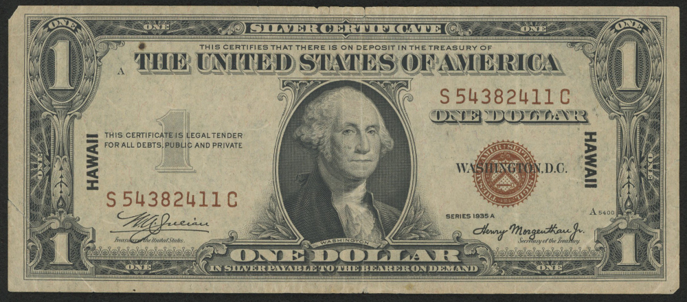 1935-A $1 One Dollar Red Seal U.S. Hawaii Federal Reserve Note ...