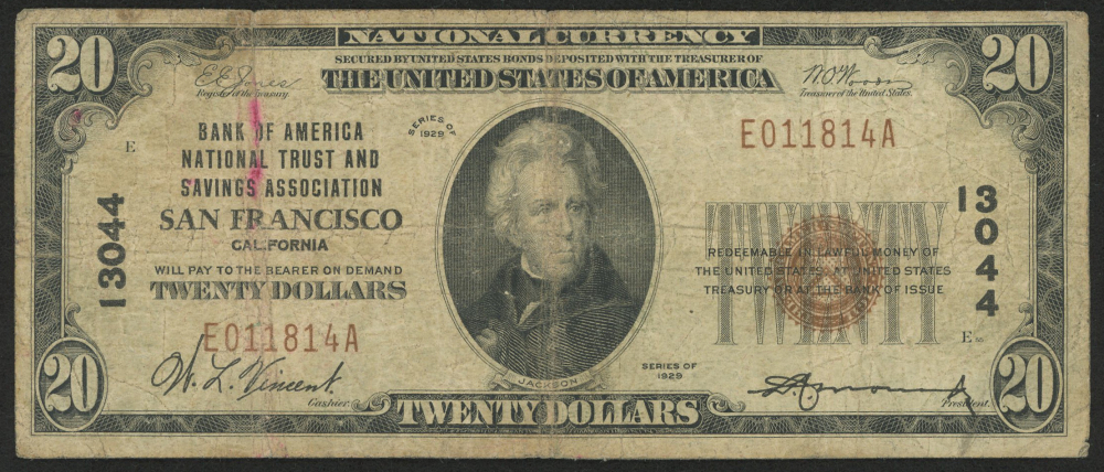 1929 $20 Twenty Dollars U.S. National Currency Bank Note (Bank of ...