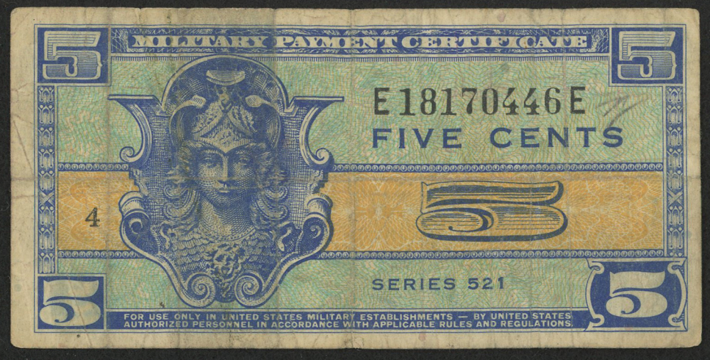 5¢ Five Cents Series 521 Military Payment Certificate Note (MPC ...