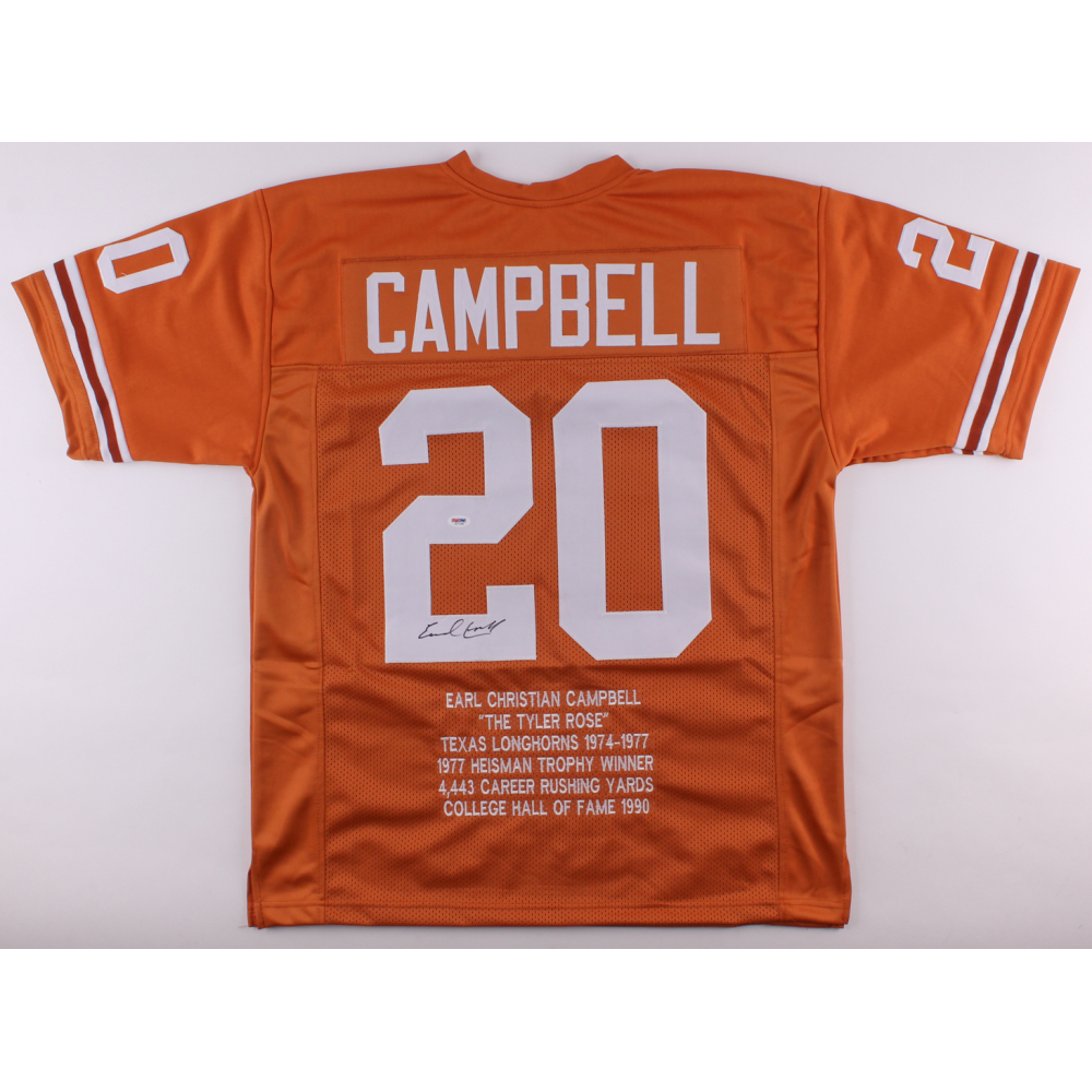 Earl Campbell Signed Texas Longhorns Career Highlight Stat Jersey (PSA ...