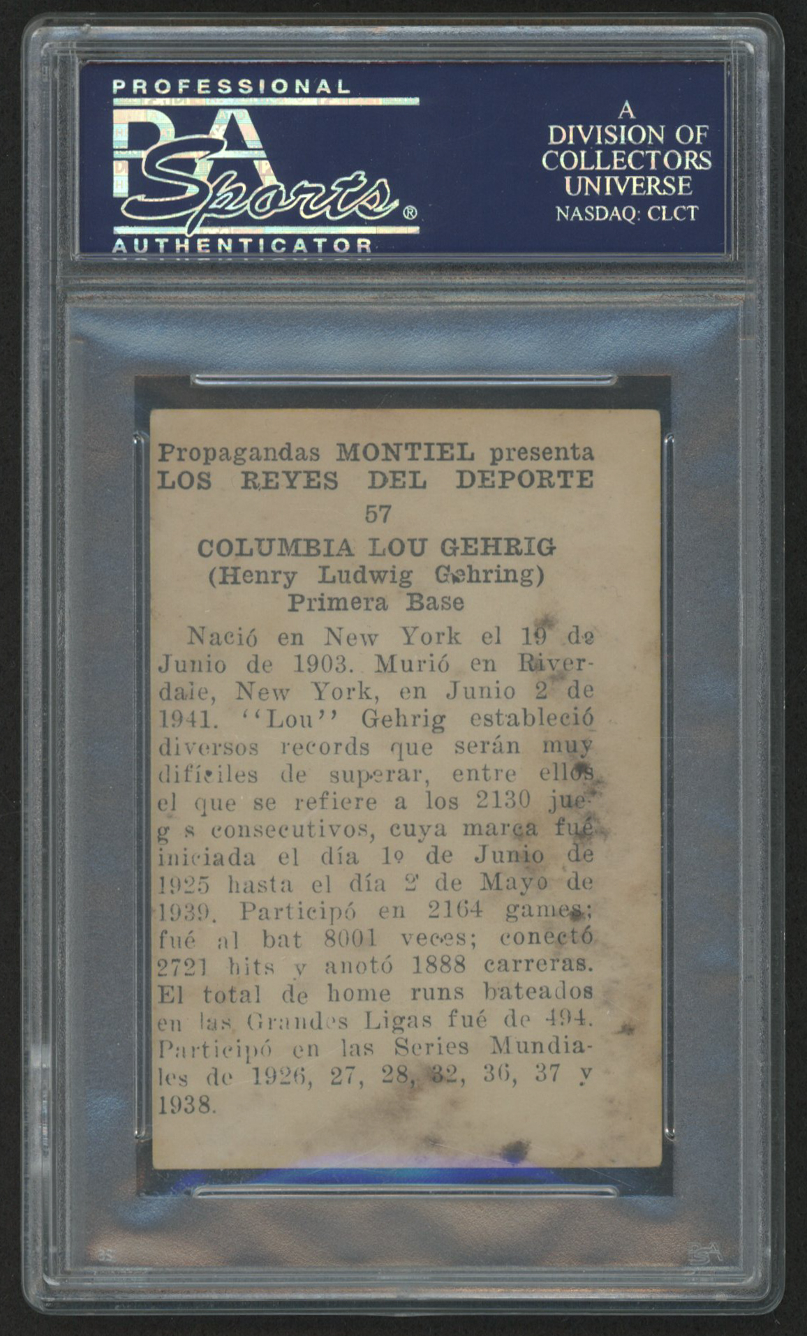 1946-47 Montiel Cuban #57 Lou Gehrig (PSA 2) (Miss Cut) | Pristine Auction