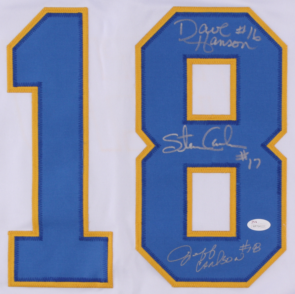Dave Hanson, Steve Carlson & Jeff Carlson Signed Hanson Brothers "Slap Shot" Chiefs Jersey (JSA ...