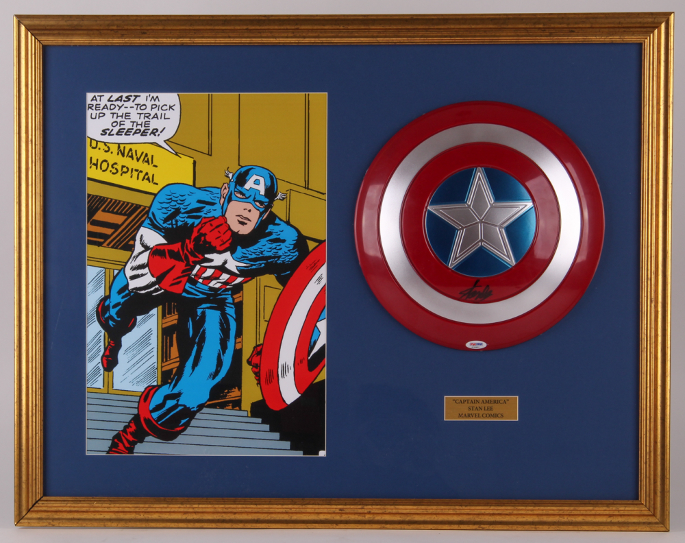 Stan Lee Signed "Captain America" 24.75x31.75 Custom Framed Shield ...