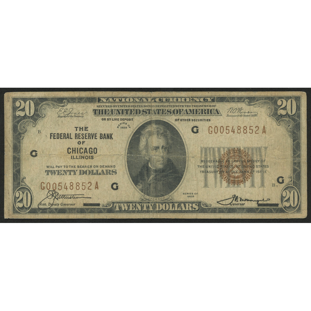 1929 $20 Twenty Dollars U.S. National Currency Bank Note - The Federal ...