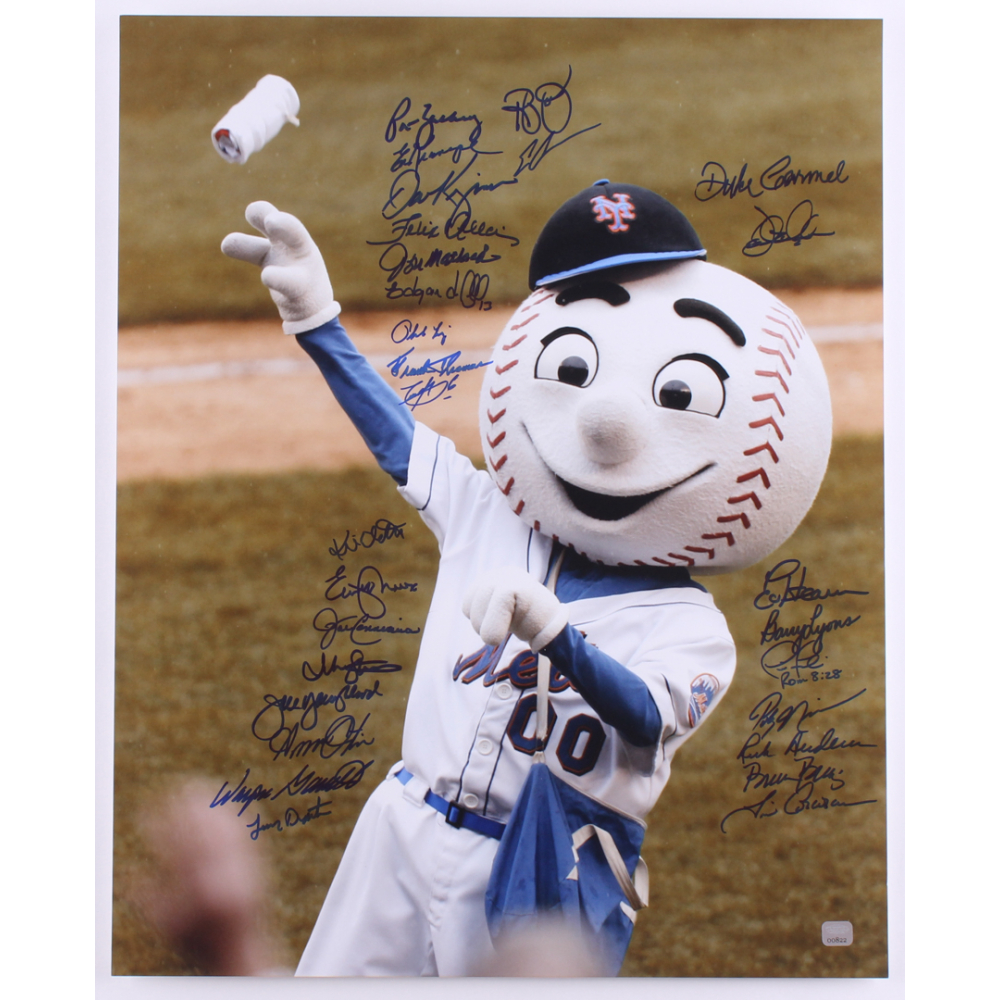 Mr. Mets Mascot 16x20 Photo Signed by (28) with Lenny Dykstra, Kevin ...