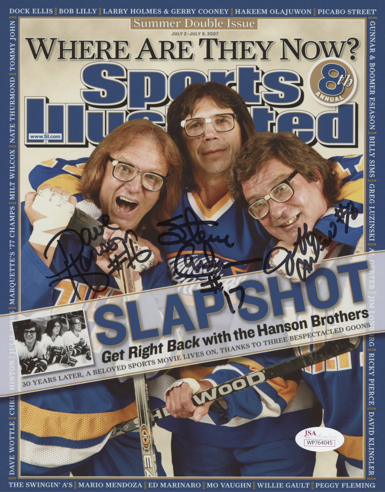 Dave Hanson, Steve Carlson & Jeff Carlson Signed Sports Illustrated "Slap Shot" 8x10 Photo (JSA ...