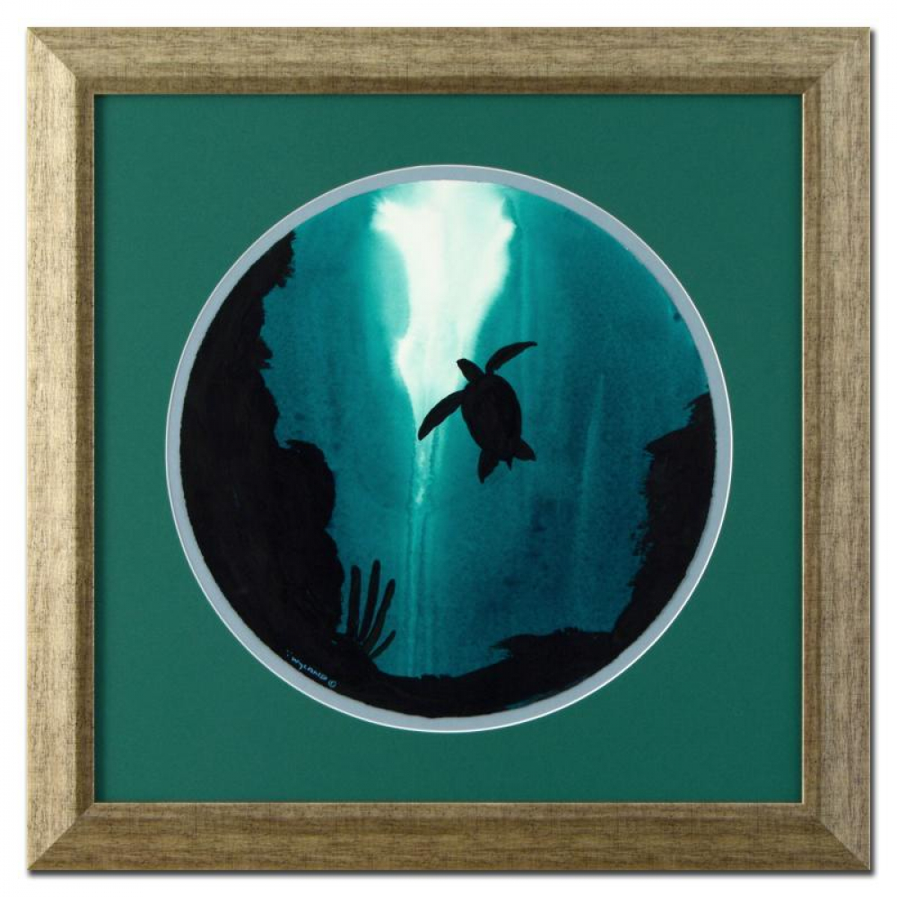 Wyland Signed "Turtle (Green)" 30x30 Custom Framed Original Watercolor ...
