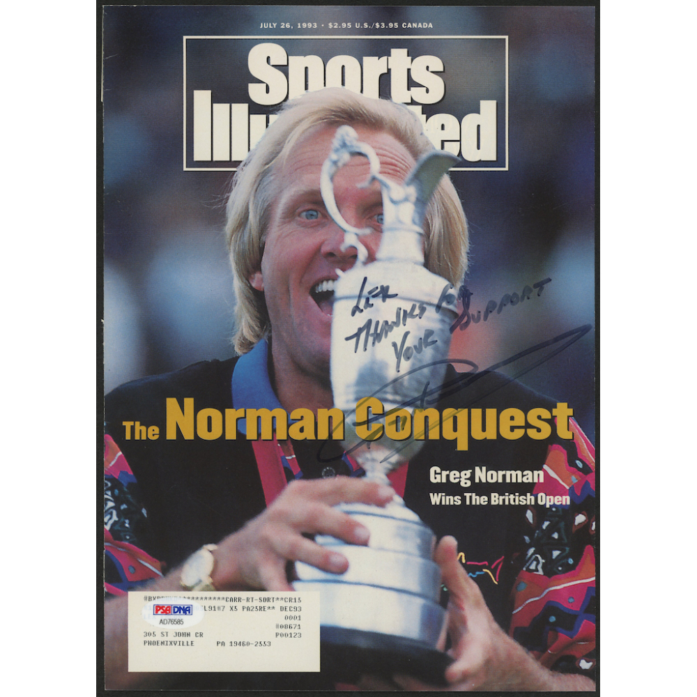 Greg Norman Signed 7.5x10.5 Sports Illustrated Cover Inscribed "Thanks ...