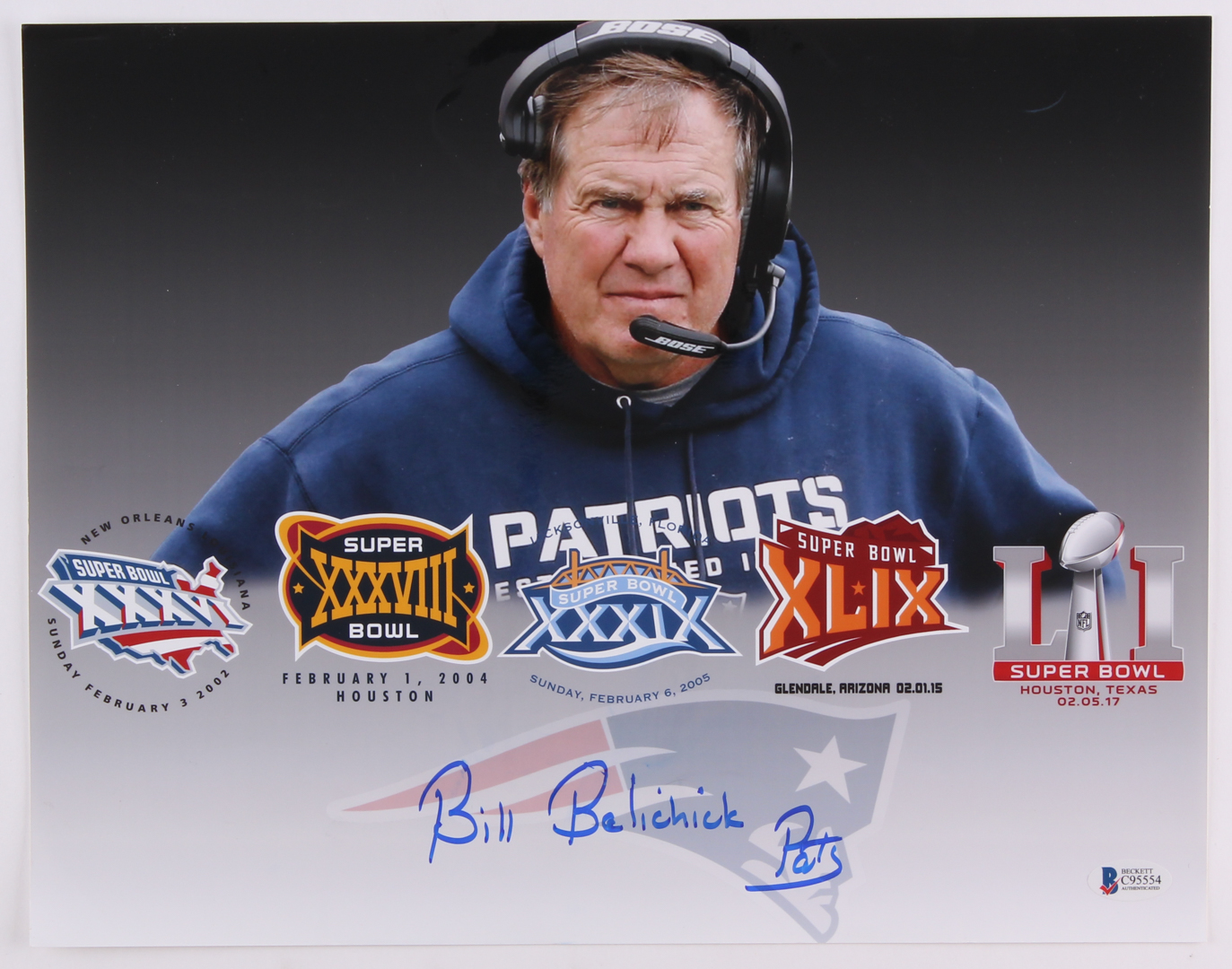 Bill Belichick Signed Patriots Super Bowl Commemorative 11x14 Photo ...