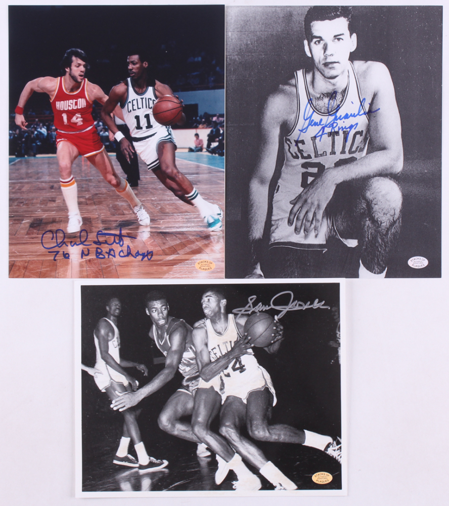 Lot of (3) Celtics 8x10 Signed Photos with Charlie Scott, Sam Jones & Gene Guarilia Inscribed ...
