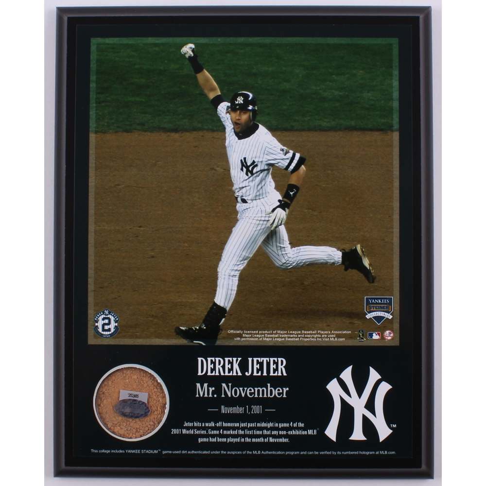 Derek Jeter Yankees "Mr. November" 8x10 Photo Plaque with Game-Used Yankees Stadium Dirt ...