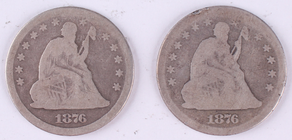 Lot of (2) 1876 Seated Liberty Silver Quarter Dollars | Pristine Auction