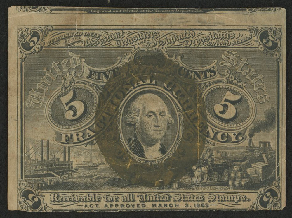 1863 United States 5¢ Five Cents Fractional Bank Note Bill (Second ...