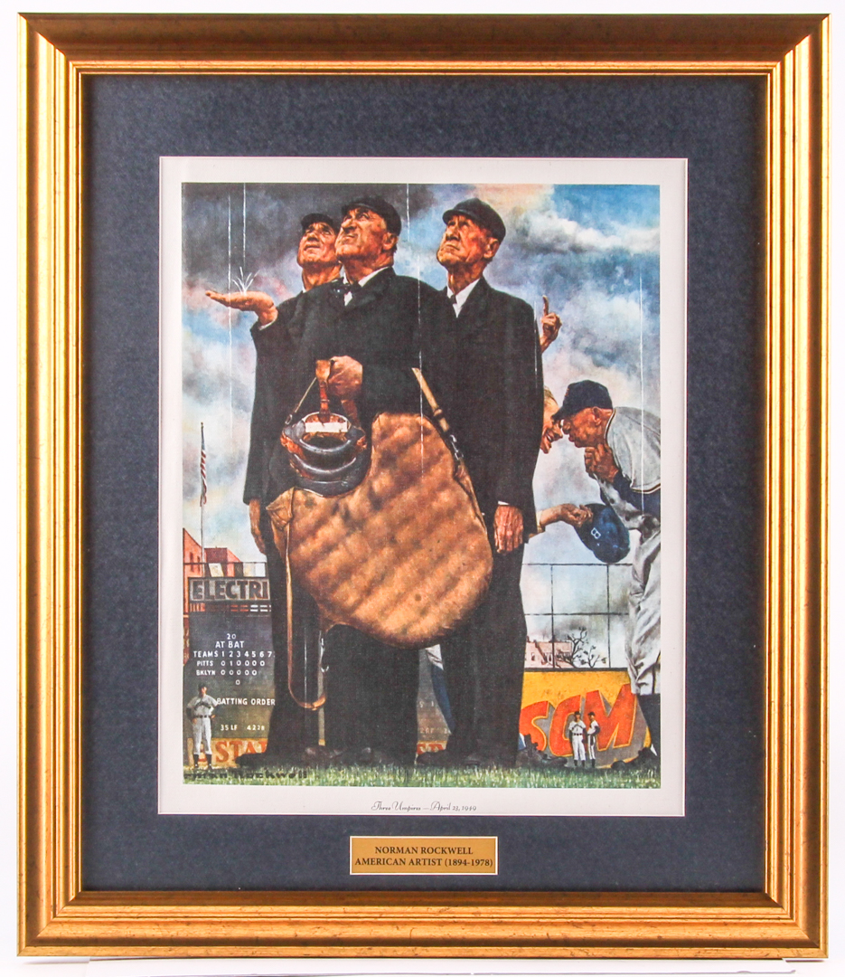 Norman Rockwell "Three Umpires" 18.5x21.5 Custom Framed Print on Canvas ...