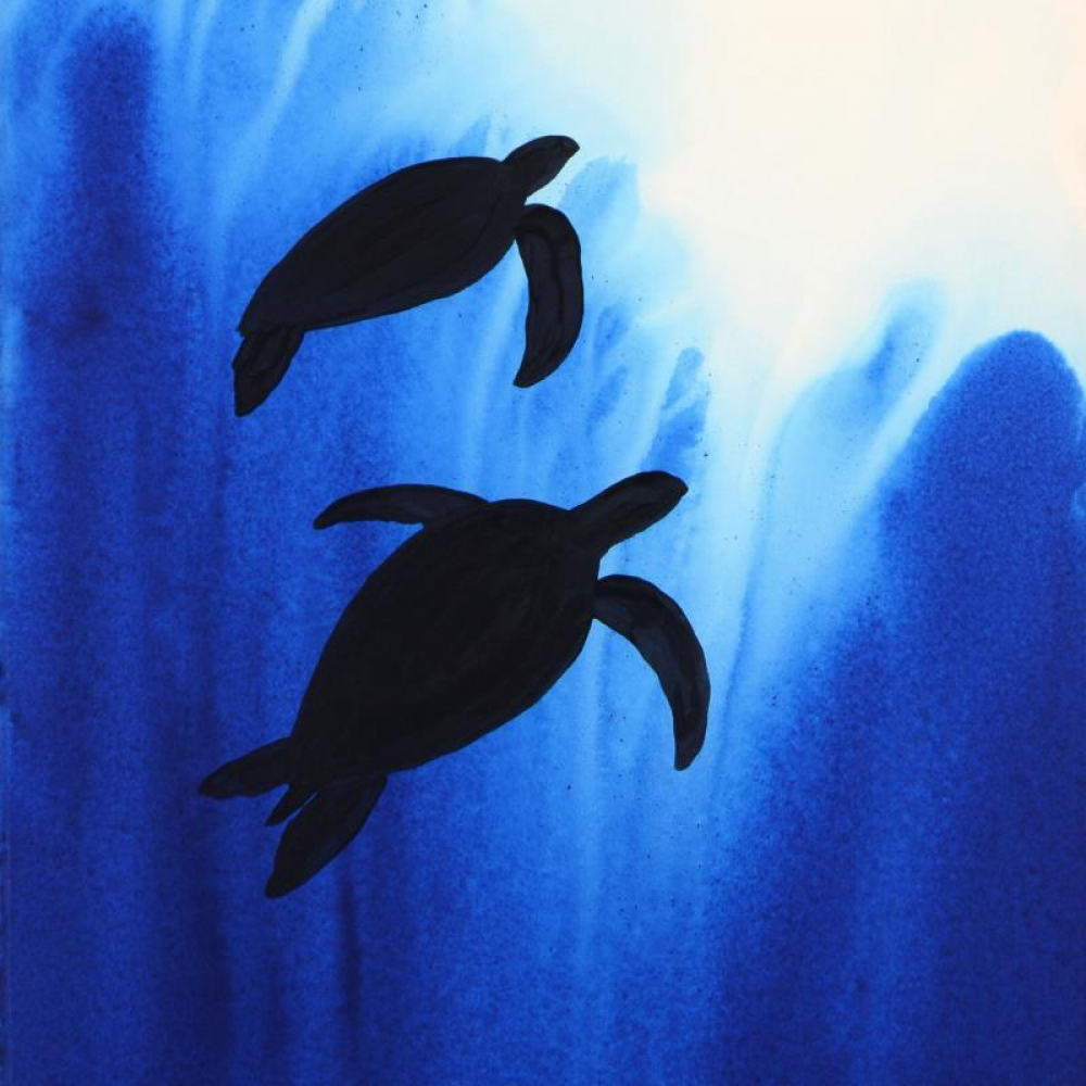 Wyland Signed "Two Turtles" 32x39 Custom Framed Original Watercolor ...