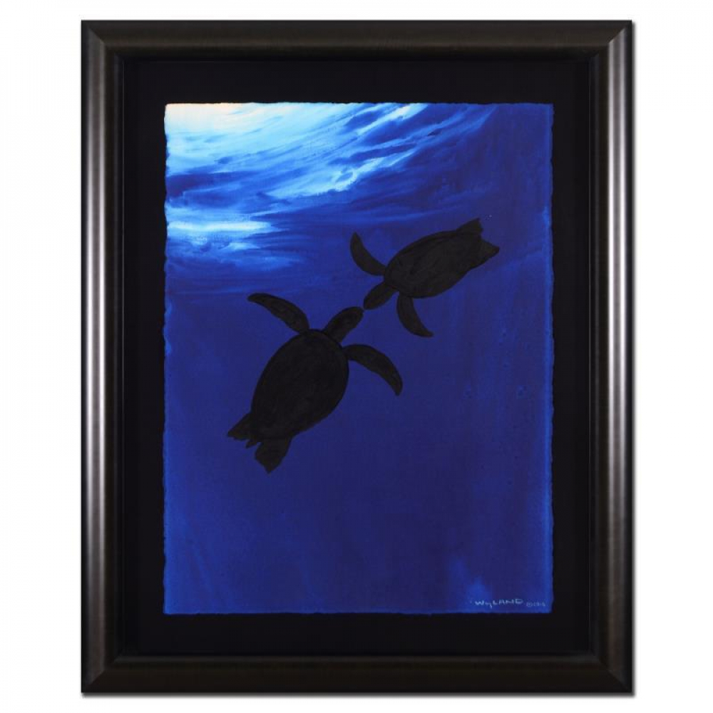 Wyland Signed "Two Turtles" 32x39 Custom Framed Original Watercolor ...