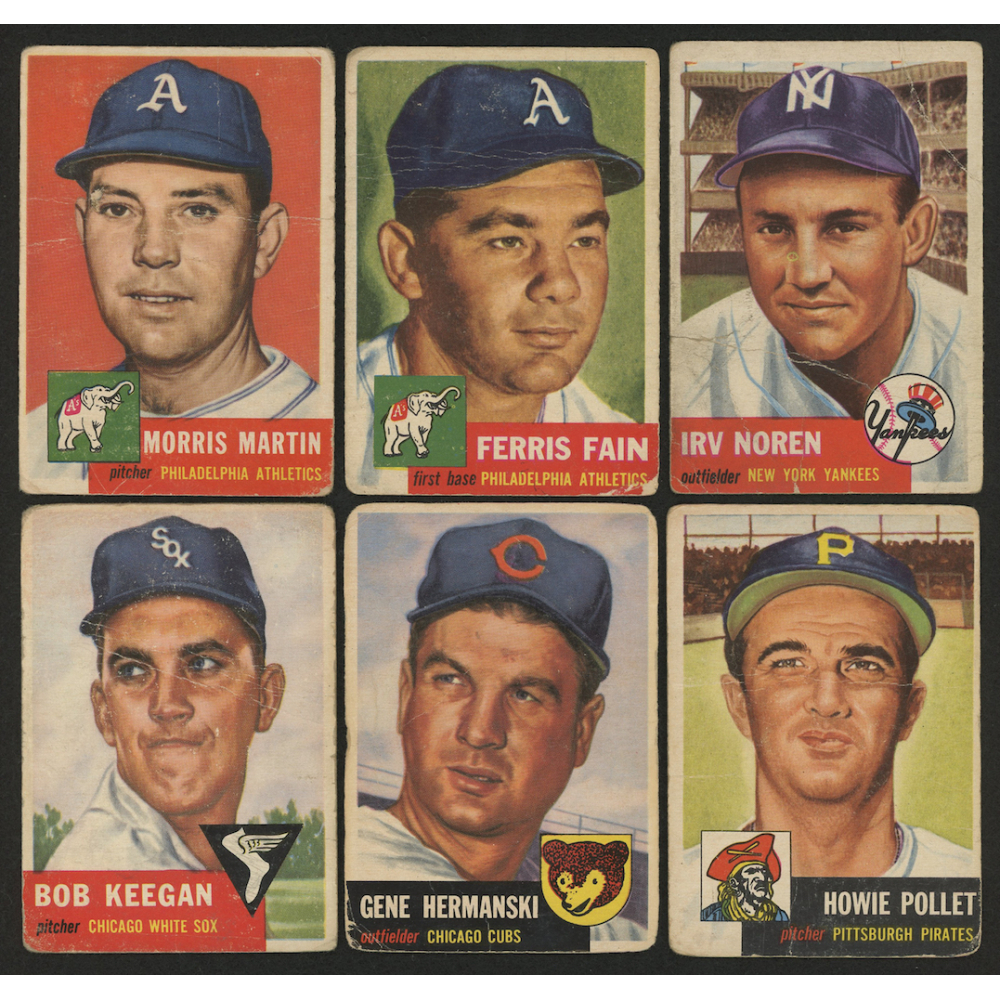 Lot of (6) 1953 Topps Baseball Cards with #24 Ferris Fain, #35 Irv ...