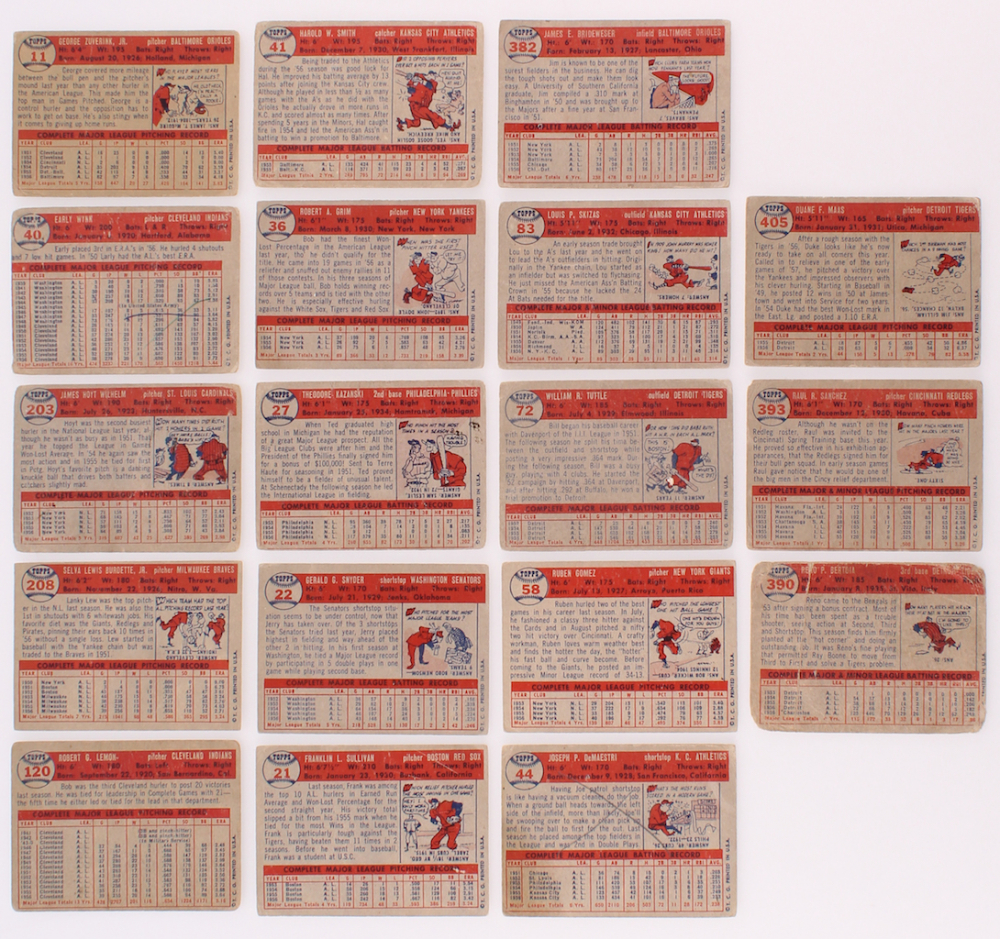 Lot of (18) 1957 Topps Baseball Cards with #11 George Zuverink, #21 ...