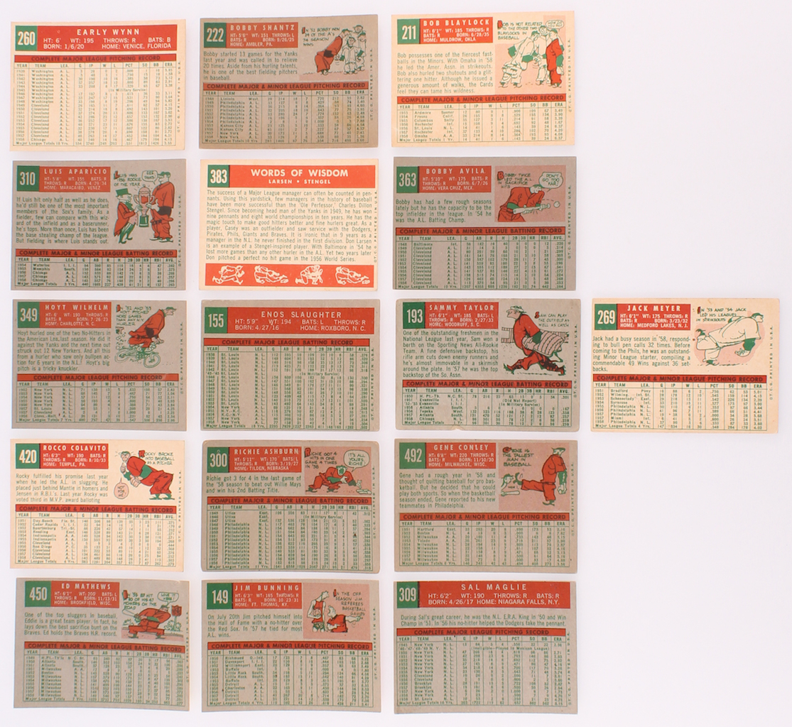 Lot of (16) 1959 Topps Baseball Cards with #149 Jim Bunning, #155 Enos ...