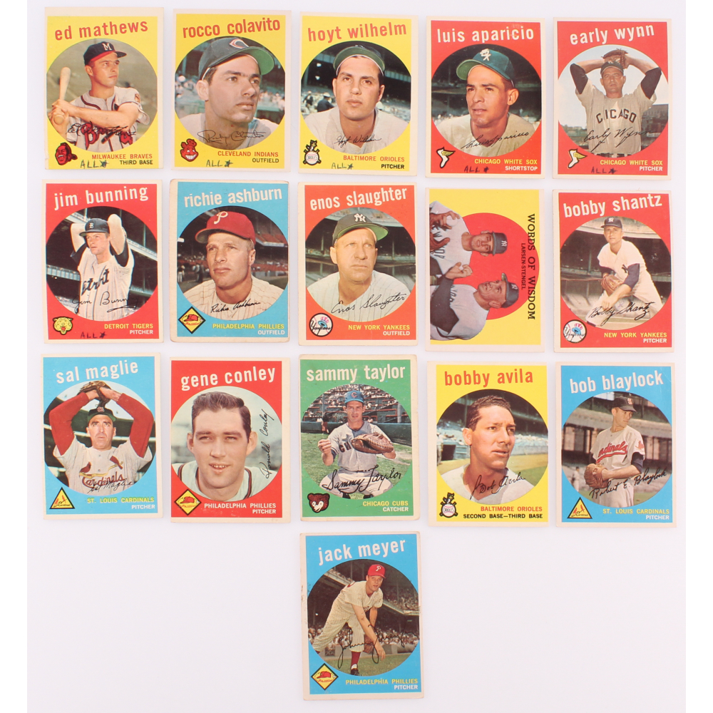 Lot of (16) 1959 Topps Baseball Cards with #149 Jim Bunning, #155 Enos ...