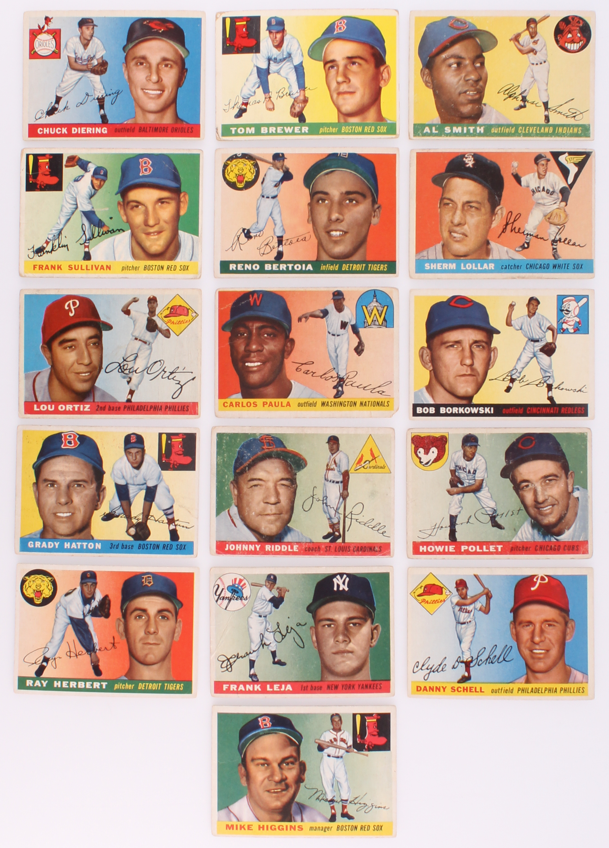 Lot of (16) 1955 Topps Baseball Cards with #74 Bob Borkowski, #76 Howie ...