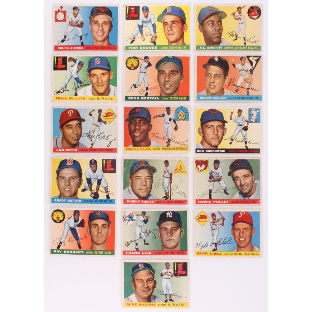 Lot of (16) 1955 Topps Baseball Cards with #74 Bob Borkowski, #76 Howie ...