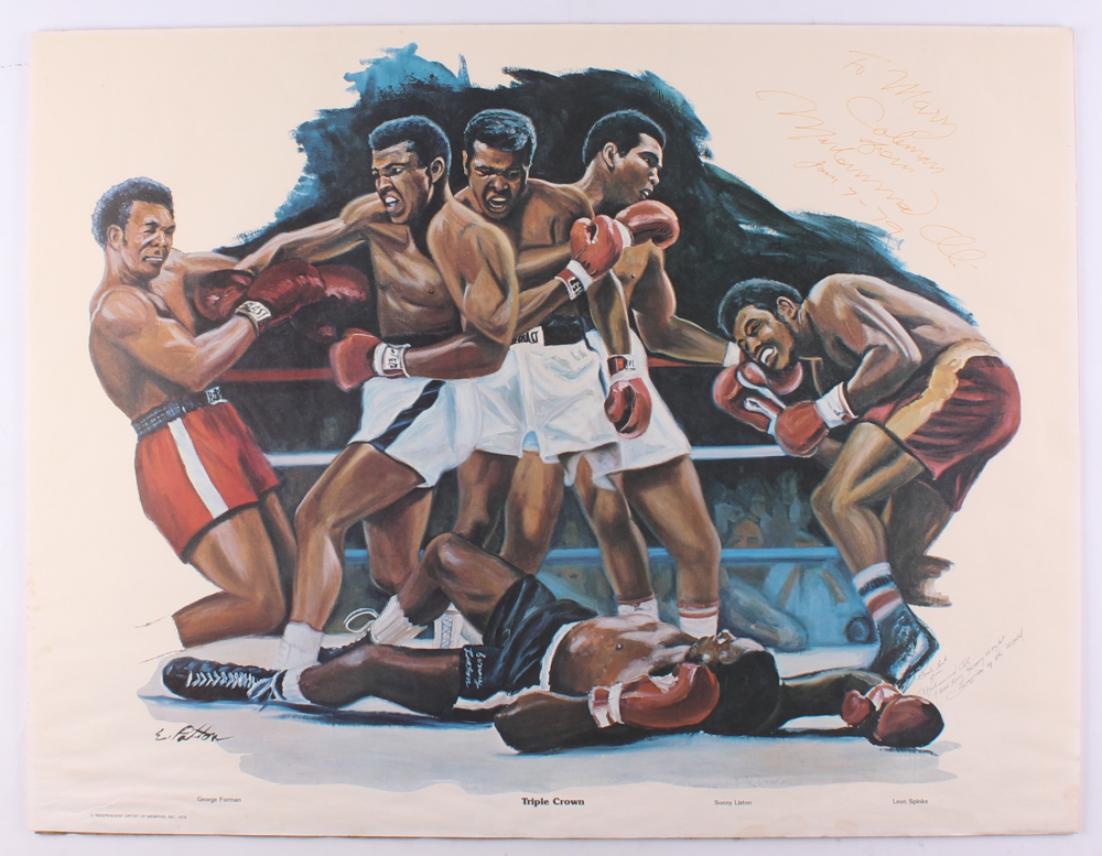 Muhammad Ali Signed "Triple Crown" 23x30 Lithograph Inscribed "Good ...