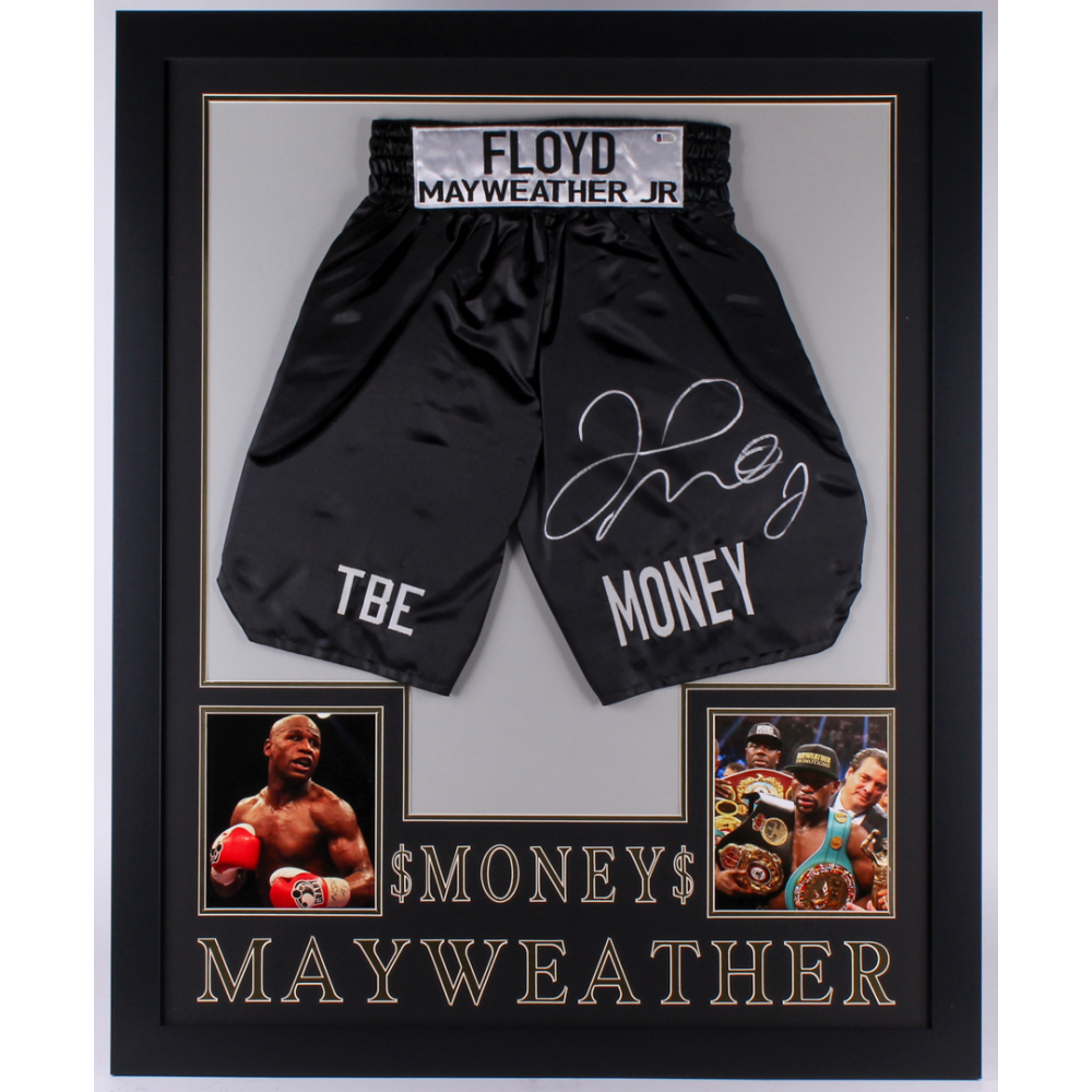 Floyd Mayweather Jr. Signed 35x43 Custom Framed Boxing Trunks Display ...