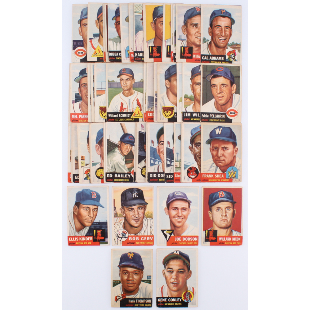 Lot of (54) 1953 Topps Baseball Cards with #210 Bob Cerv, #5 Joe Dobson ...