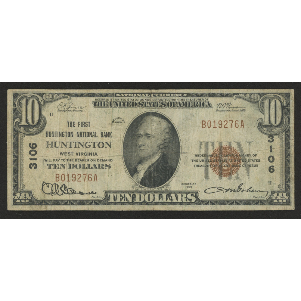 1929 $10 U.S. National Currency Bank Note - (The First Huntington ...