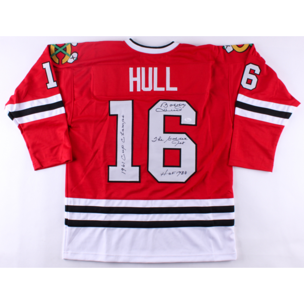 Bobby Hull Signed Blackhawks Jersey Inscribed "The Golden Jet", "1961 ...
