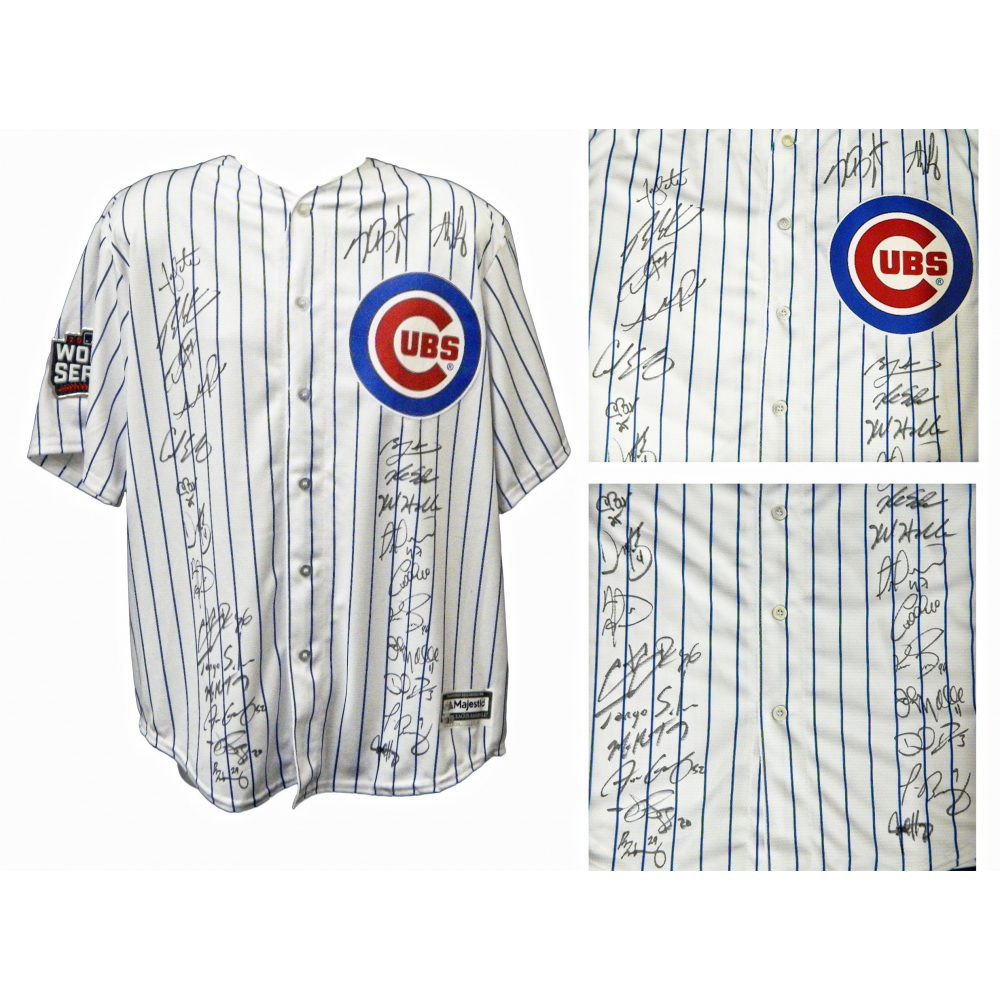 2016 Chicago Cubs Team-Signed Chicago Cubs White Pinstripe Majestic ...
