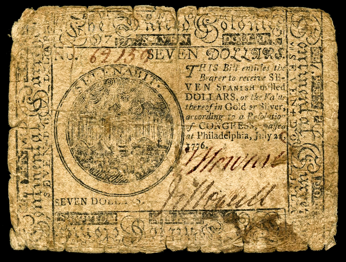 1776 $7 Seven-Dollars Continental Currency Note - July 22nd, 1776 ...