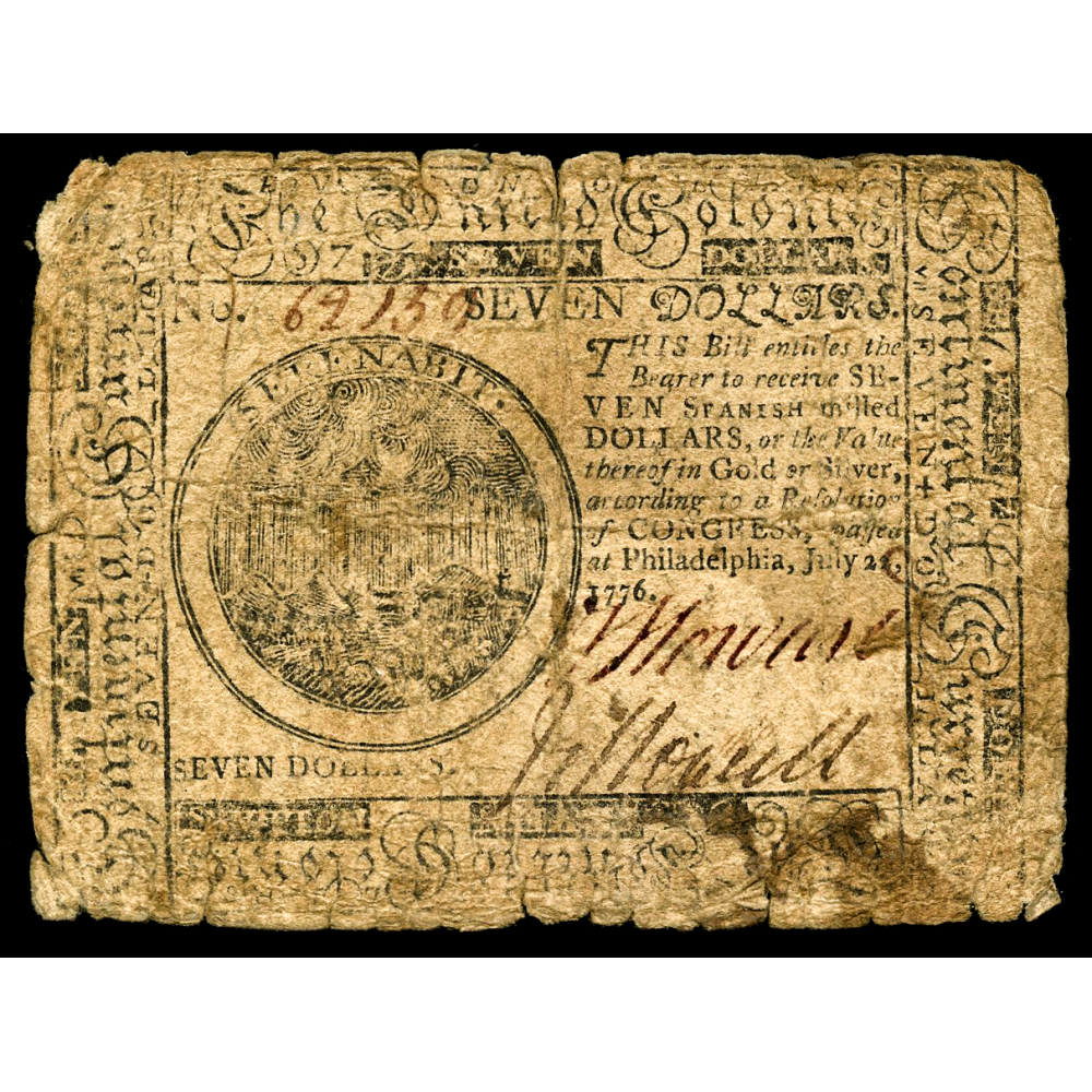 1776 $7 Seven-Dollars Continental Currency Note - July 22nd, 1776 ...
