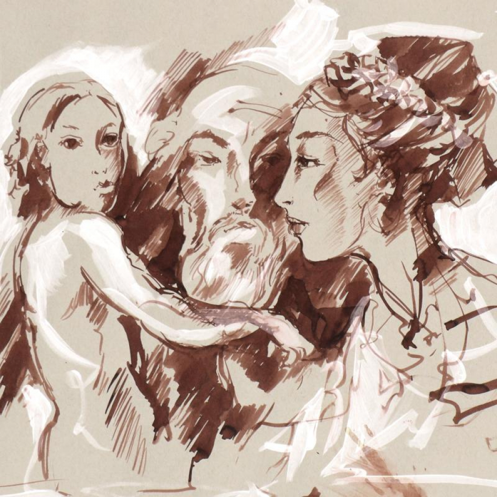 Marta Wiley Signed "Figures" 24x18 Original Ink Sketch with Thumb Print ...