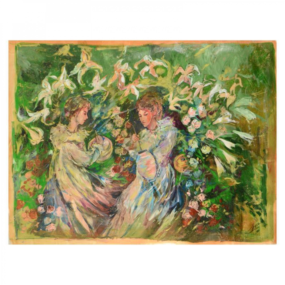 Marta Wiley Signed "Two Girls" 64x50 Original Acrylic Painting on ...