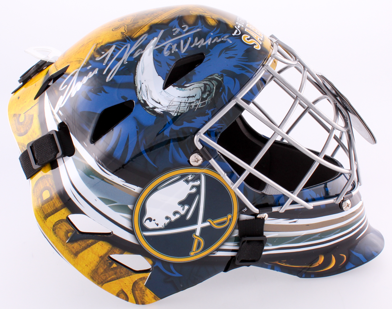 Dominik Hasek Signed Sabers Full-Size Goalie Mask Inscribed "6x Vezina ...