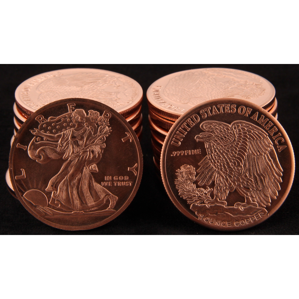 Lot of (20) 1 oz .999 Fine Copper Walking Liberty Round | Pristine Auction
