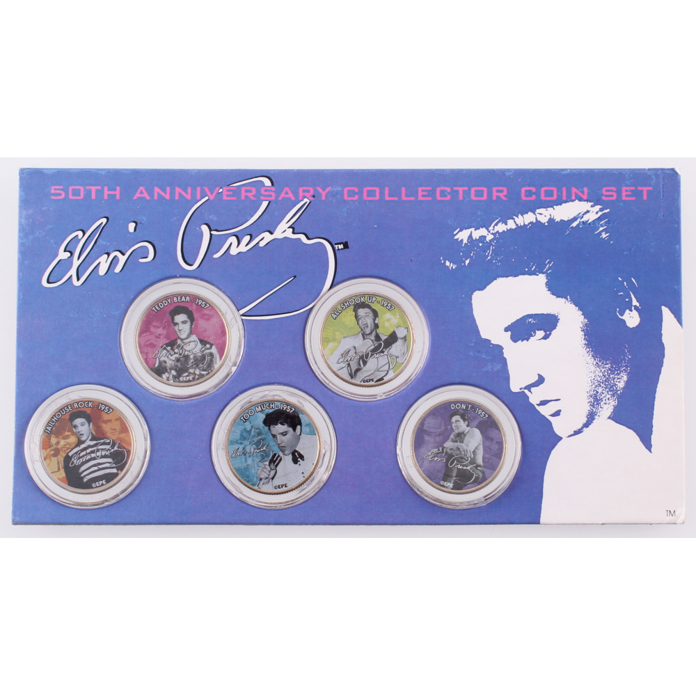 Set of (5) 50th Anniversary Elvis Presley Commemorative Colorized Coins ...