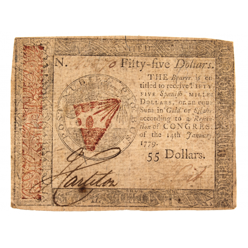 1779 $55 Fifty-Five Dollars Continental Currency Note - January 14th ...