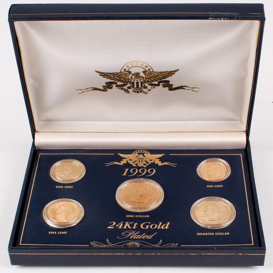 1999 24K Gold Plated Coin Set of (5) Coins with Display Case | Pristine ...
