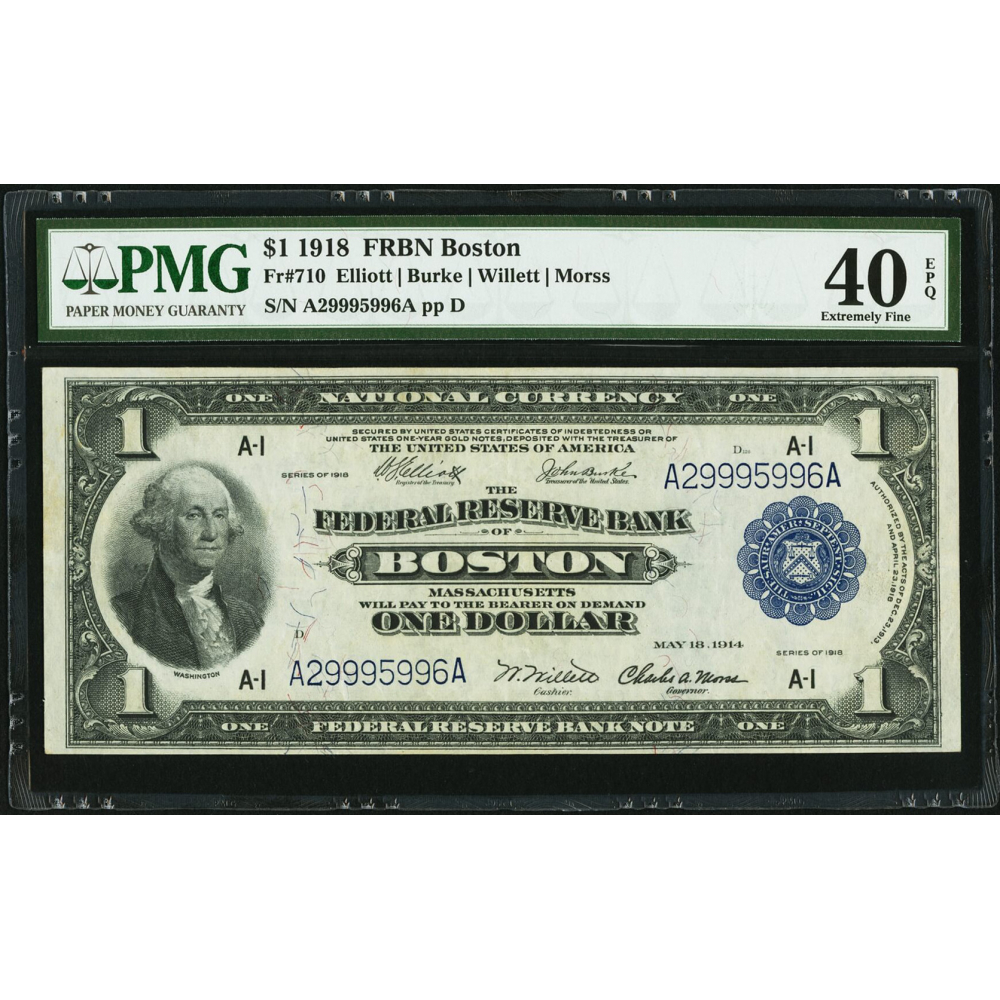 1918 $1 One Dollar U.S. National Currency Large Bank Note - The Federal ...